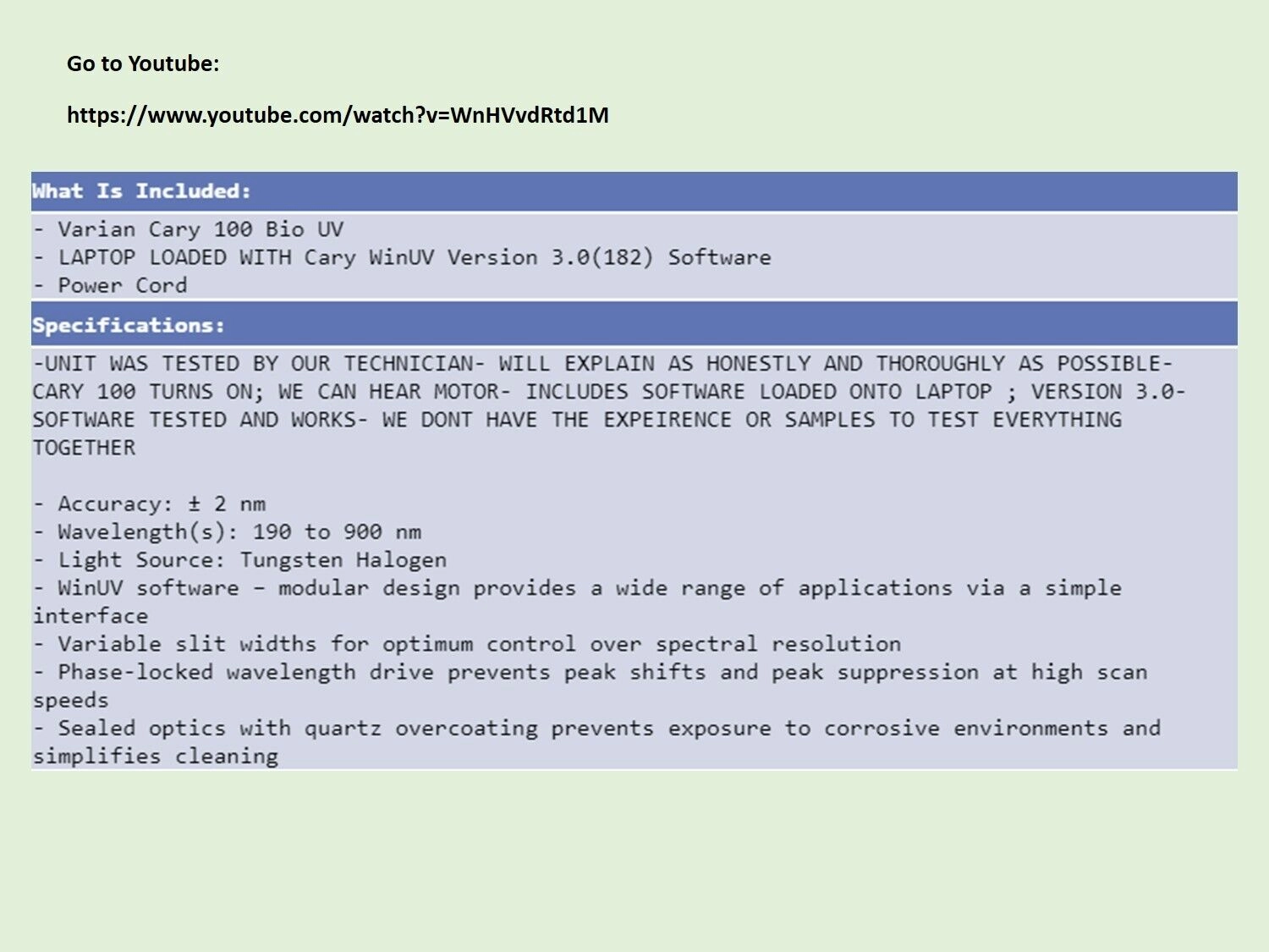 Varian Cary 100 Bio UV Visible Spectrophotometer + | LabX.com