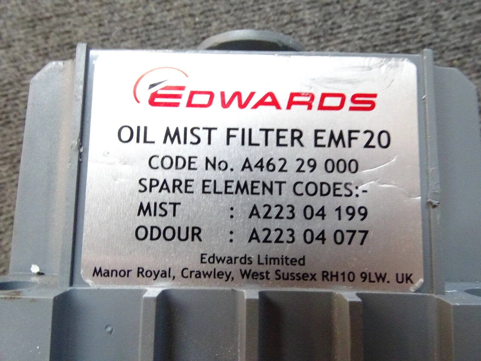 Edwards EMF20 Oil Mist Odor Filter Assembly A462-2 | LabX.com