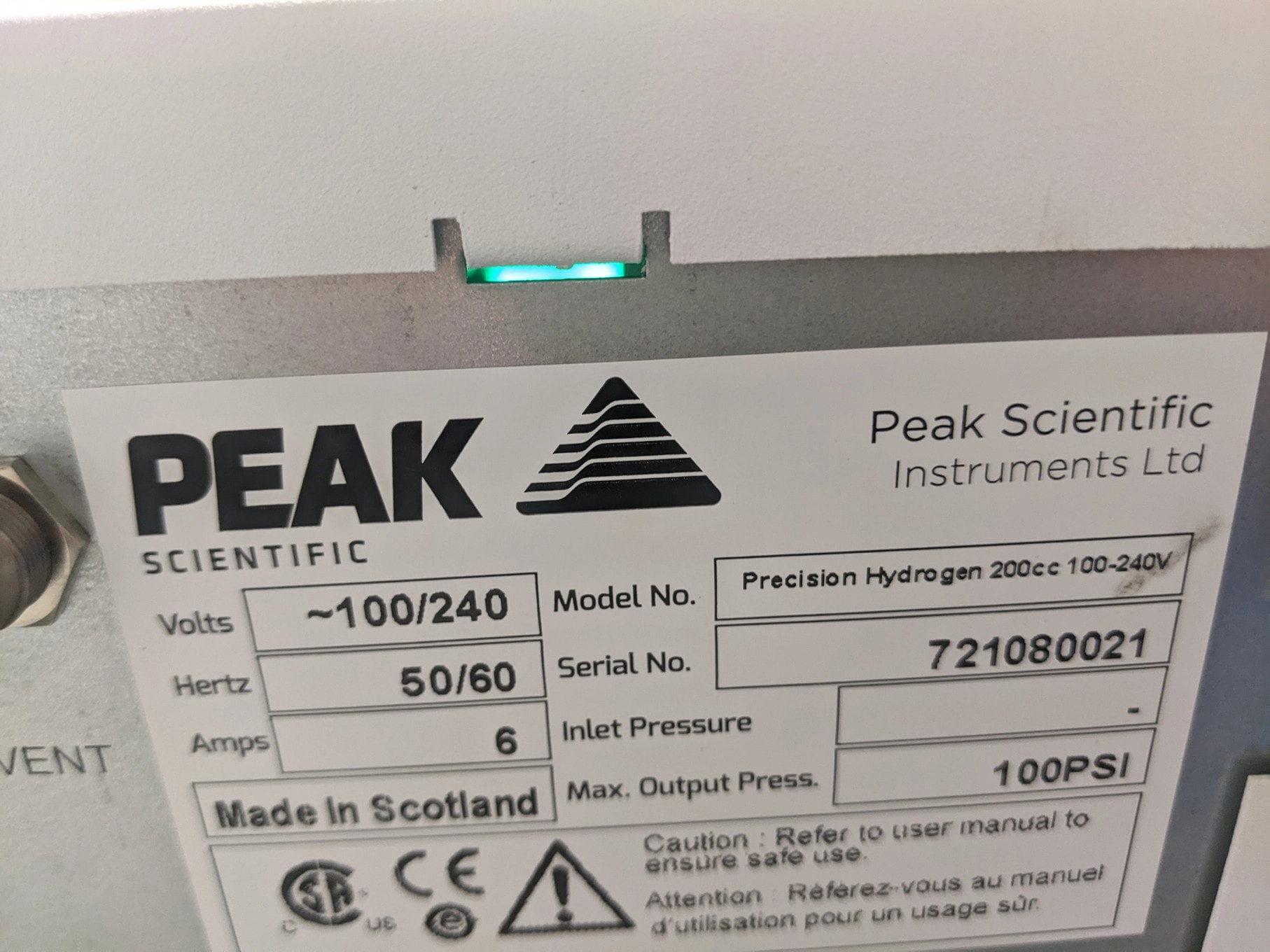 Peak Scientific Precision Hydrogen Generator, 200 cc, Tested, Working ...