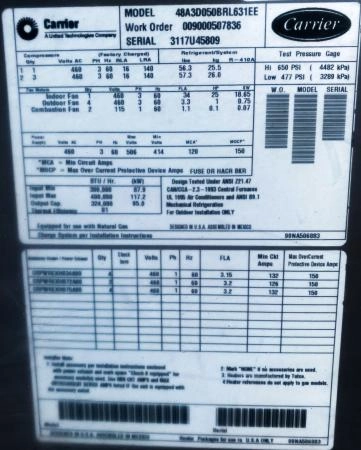 Carrier WeatherMaker Single Packaged Rooftop Unit 48A Model ...