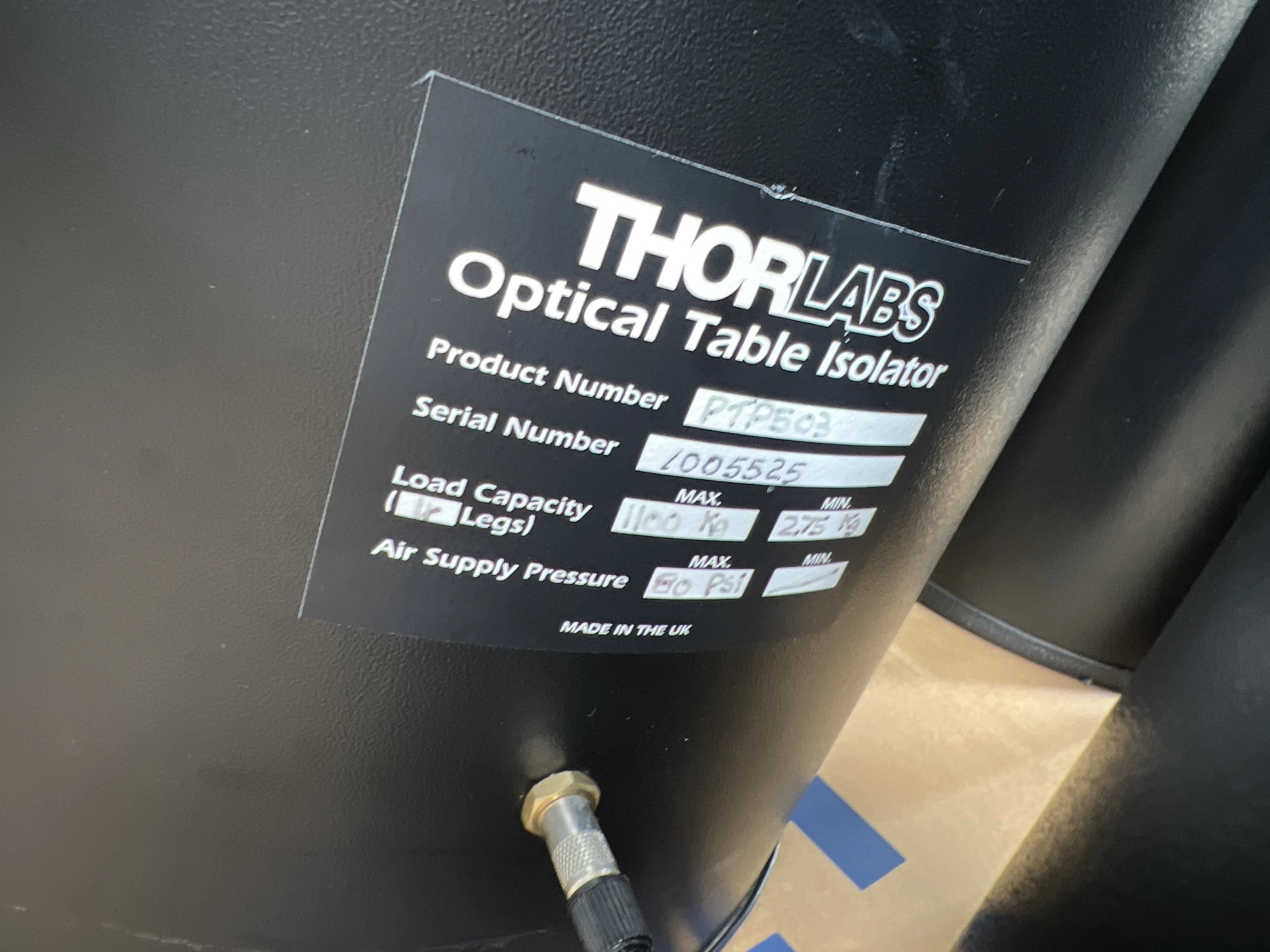 Thorlabs Optical Table Static Pressure Isolator Ptp503 Breadboard Leg