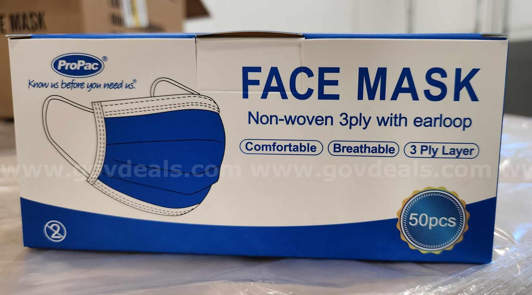 (23-Pallets) New/Unused Propac Non-Woven 3 Ply Facemasks with Earloops ...