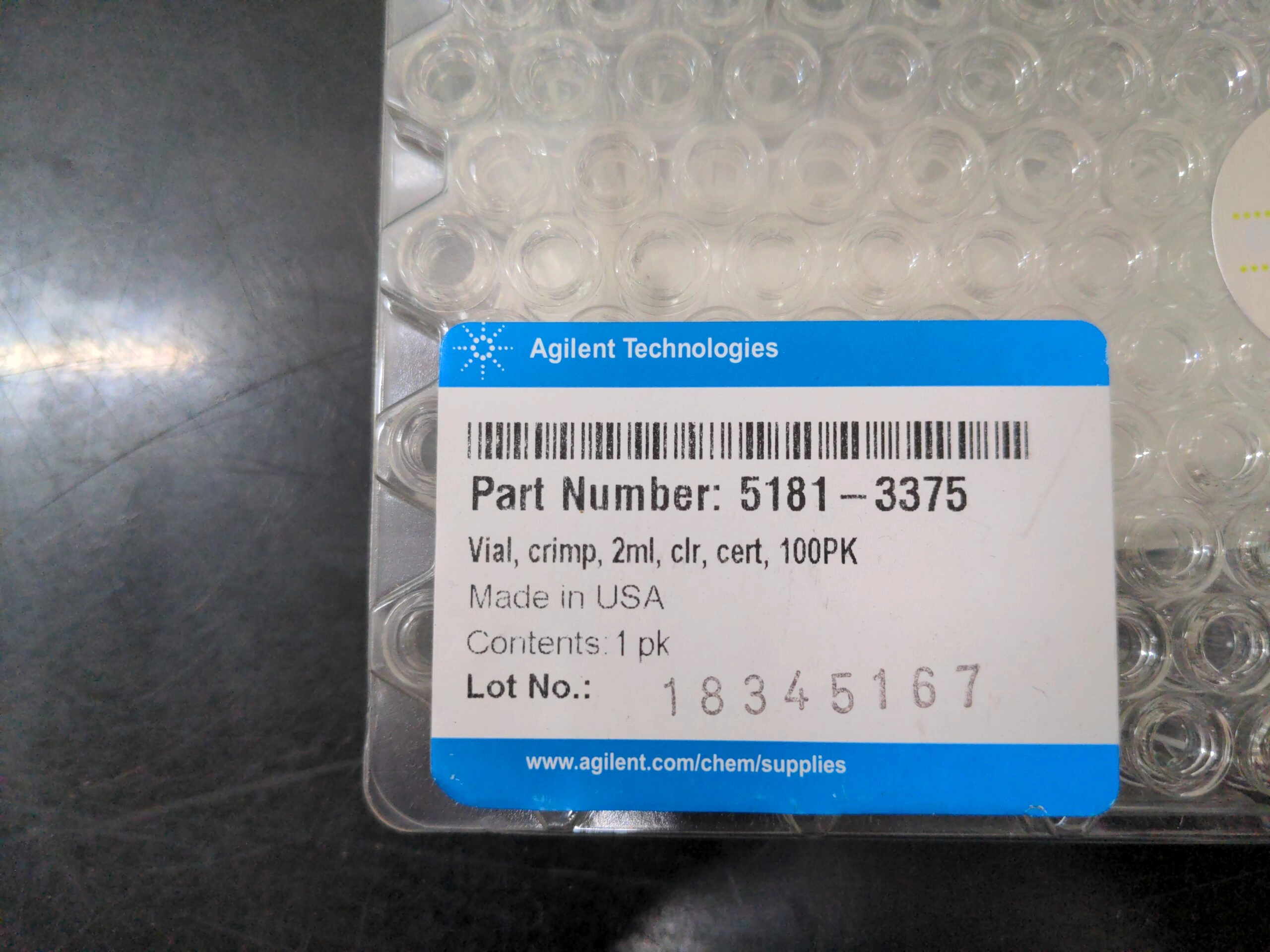 Agilent Technologies Vial, Crimp, 2ml, clr, cert, 100PK 5181-3375 ...