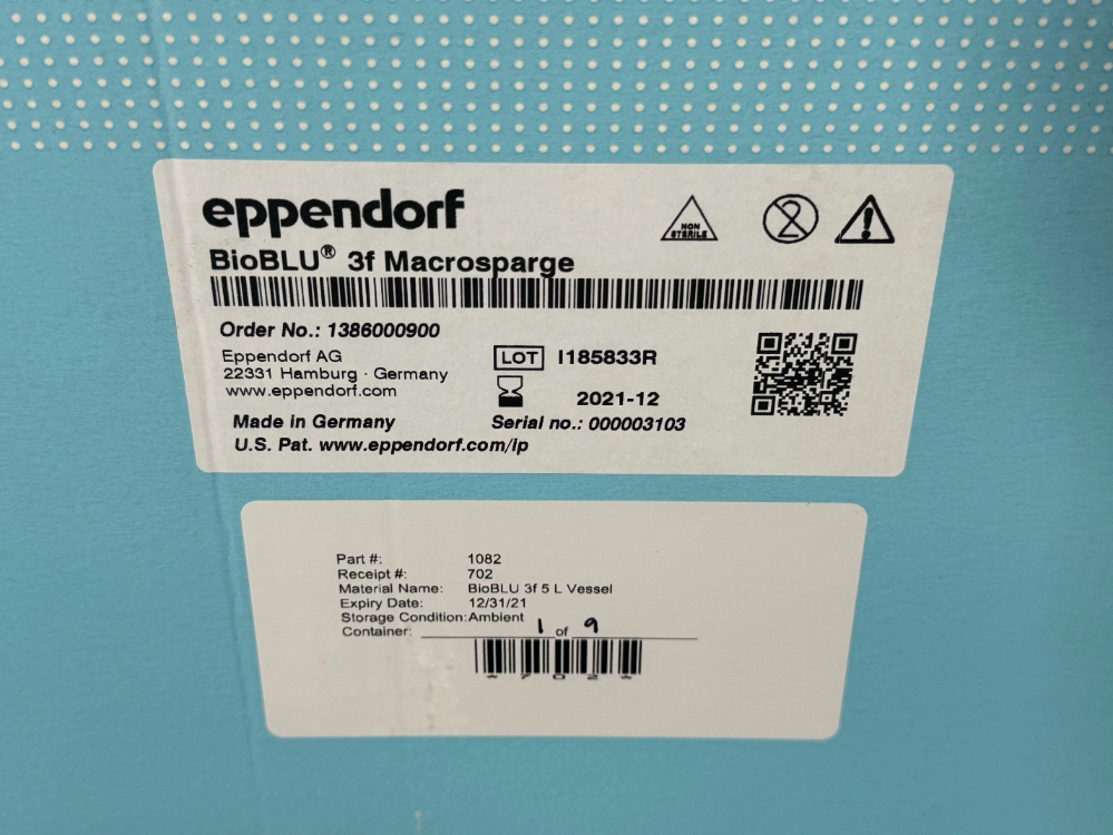 Eppendorf BioBlu 3F Macrosparge Single Use Bioreactor Vessels ...