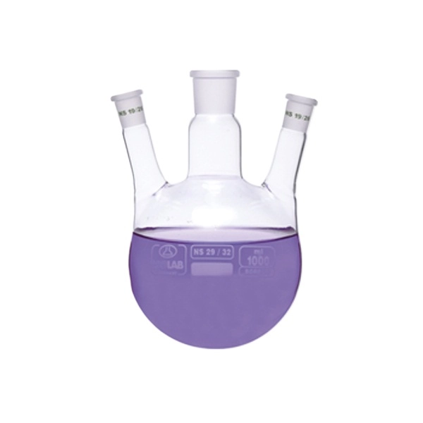 Isolab Flask - Round Bottom - Three Neck Angled Side Arm Ns 29/32 1000 ...