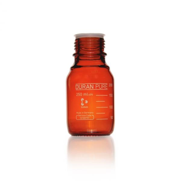 DWK Life Sciences 250 mL Duran PURE Bottle, amber, GL 45, Cs/10 ...
