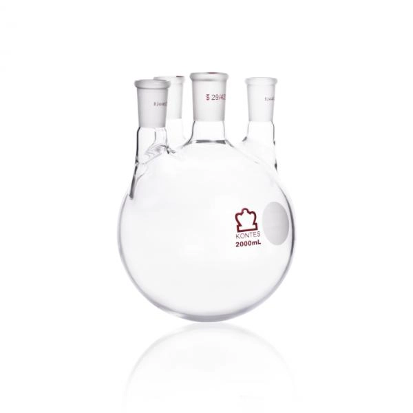 DWK Life Sciences 2000 mL Kimble Kontes Four Vertical Neck Round Bottom ...
